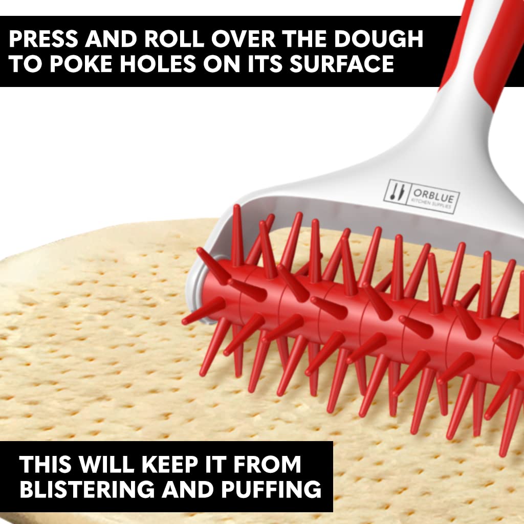 Orblue Pizza Dough Docker, Pastry Roller with Spikes, Pizza Docking To